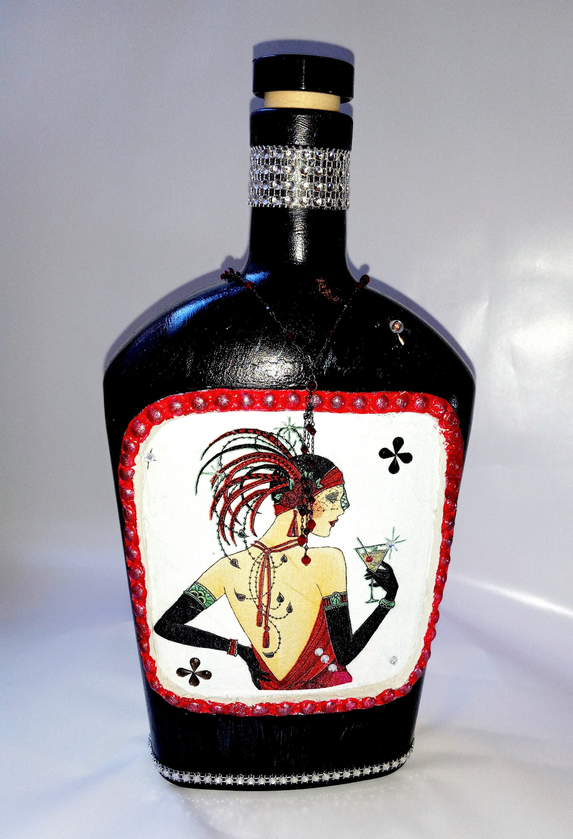 Decoupaged Art Deco Flapper Decor Bottle, Upcycled Liquor Bottle ...