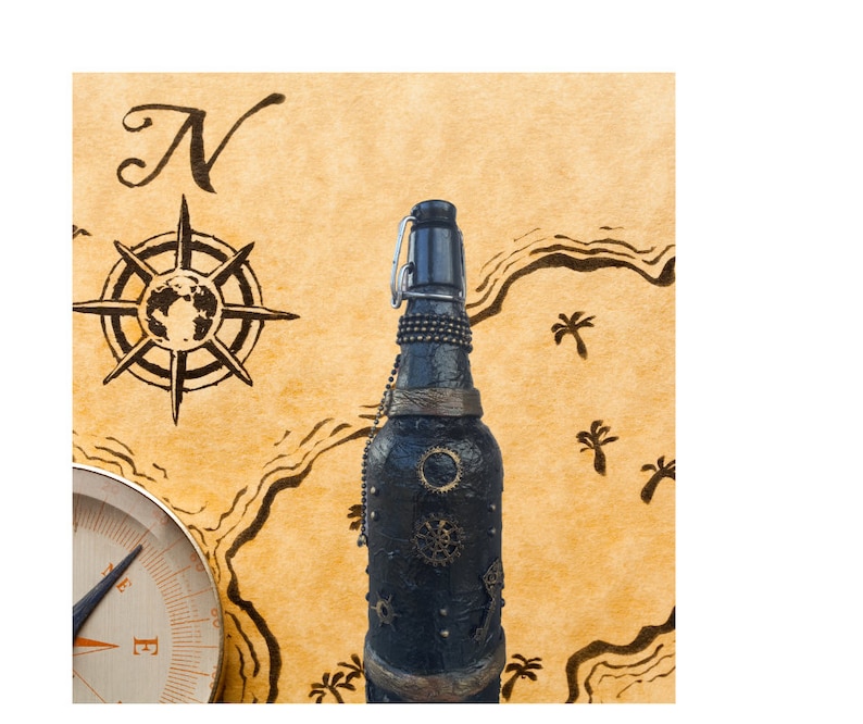 Steampunk Decoupaged Bottle/ Pirate's Grog Bottle/ Halloween Decor ...