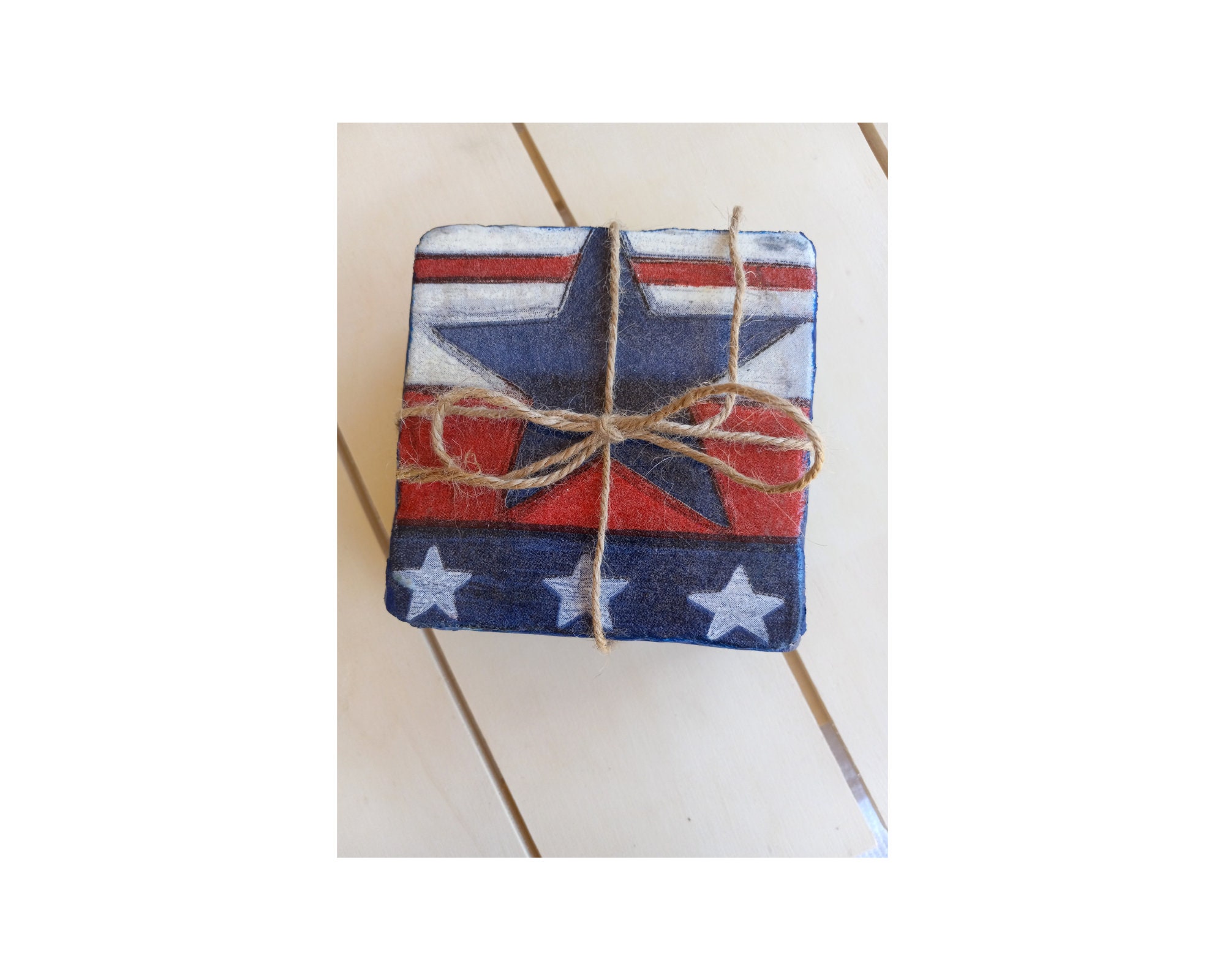 Red, White, and Blue Patriotic Coasters, Upcycled Tiles, Set of 4 ...