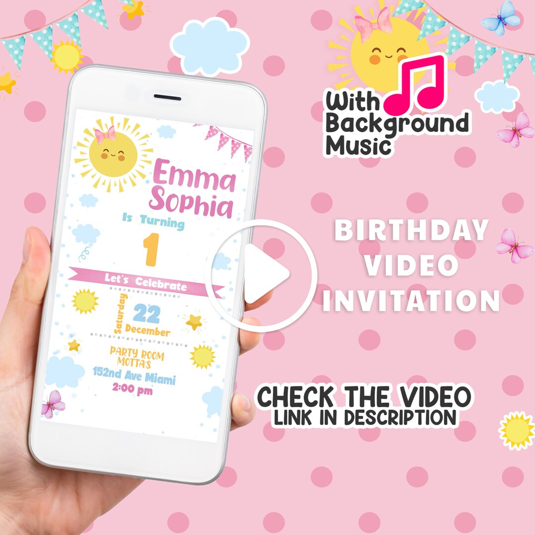 Sunny Birthday Video Invitation Sun Video Invitation Sunshine Birthday ...