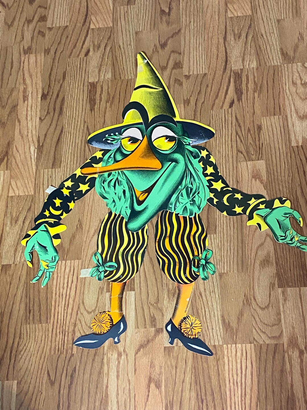 Vintage Beistle Jointed Goblin Witch Diecut Halloween Decoration (pap ...