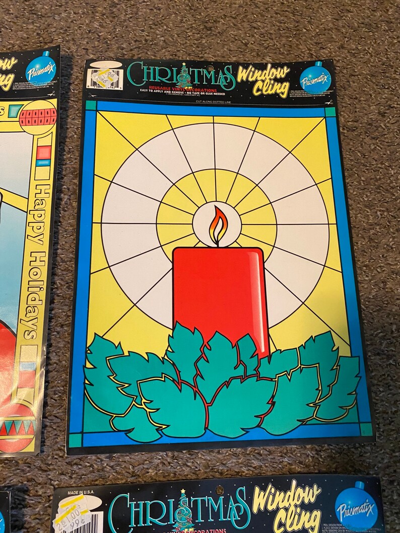 4 Vintage Christmas Window Clings From Prismatix - Etsy