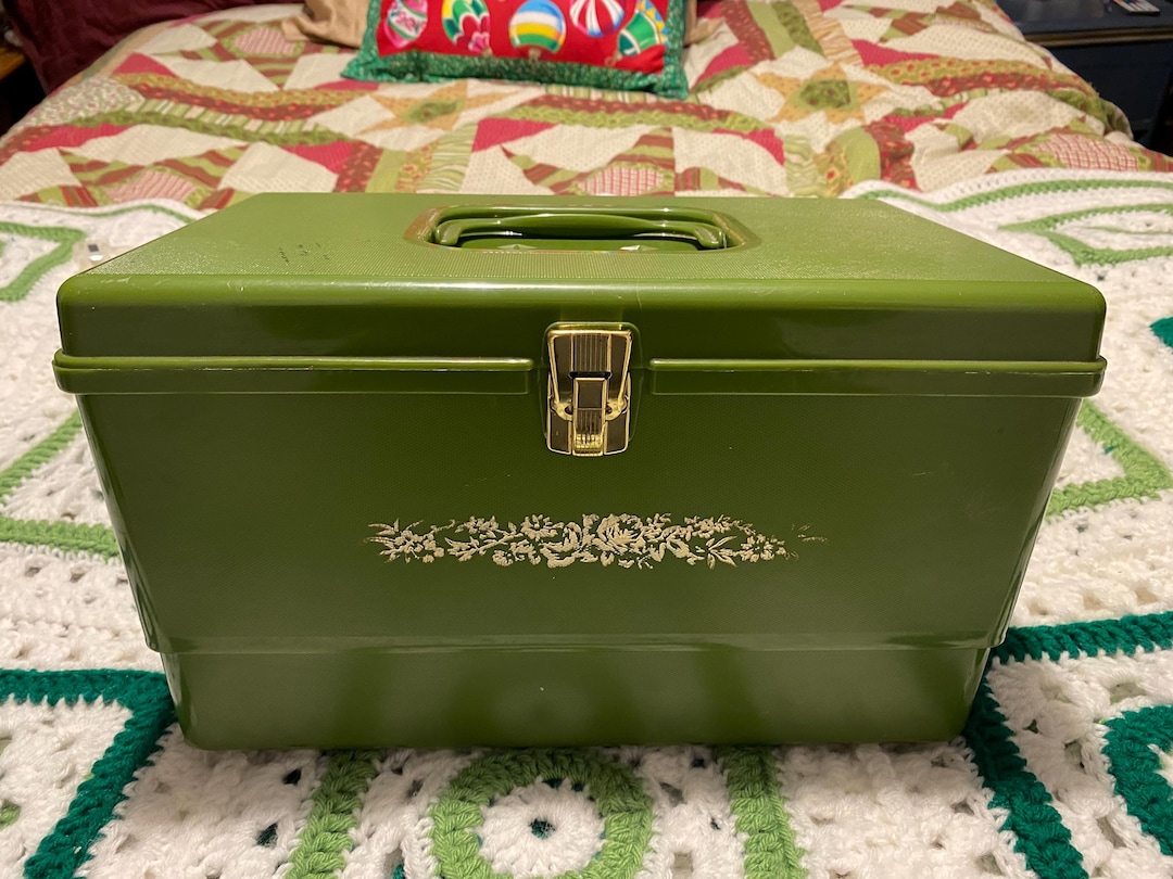 Vintage Avocado Green Plastic Sewing Box With Tray .(shlv) - Etsy