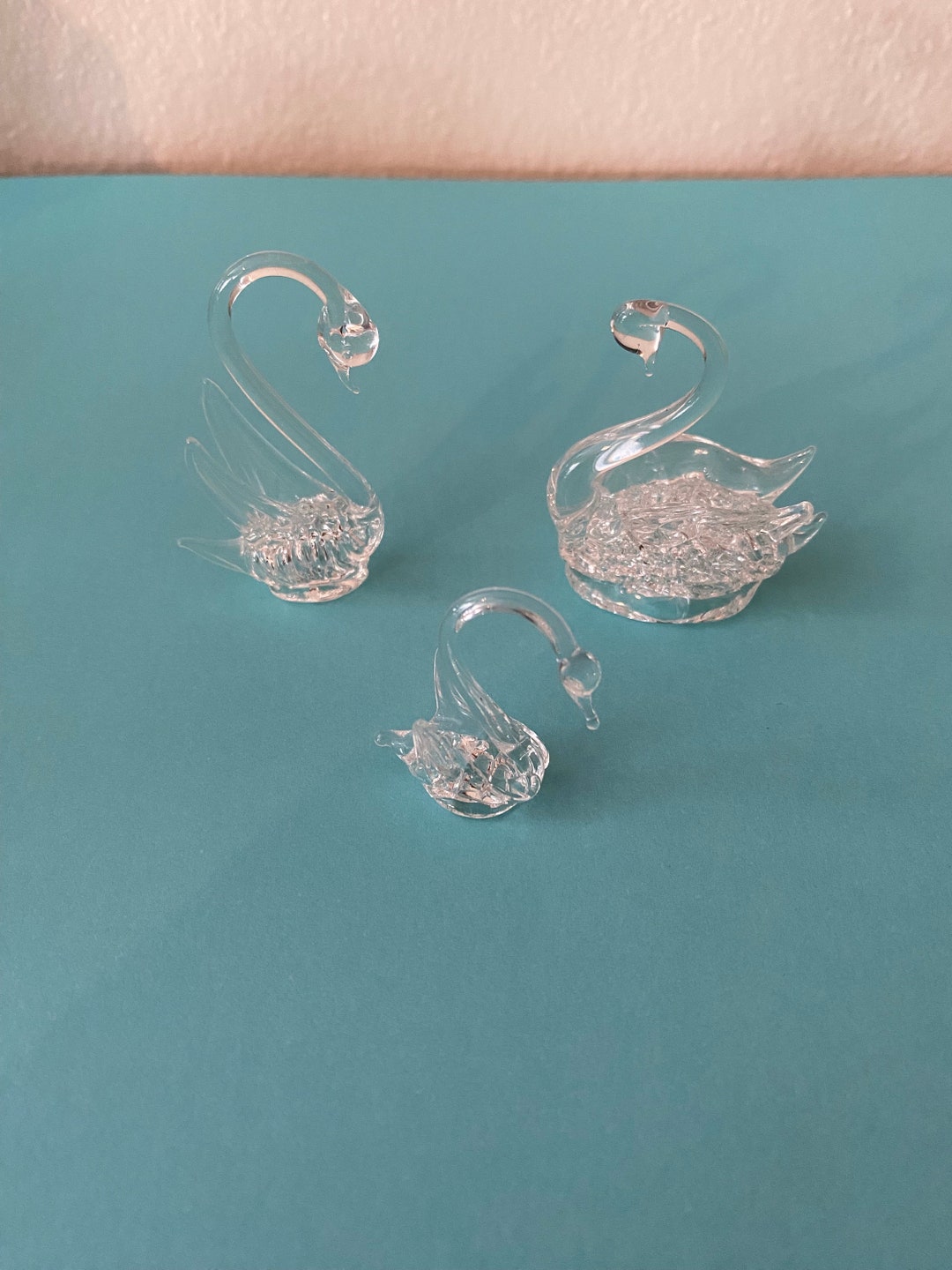 3 Miniature Spun Glass Swans (c-s&b01) - Etsy