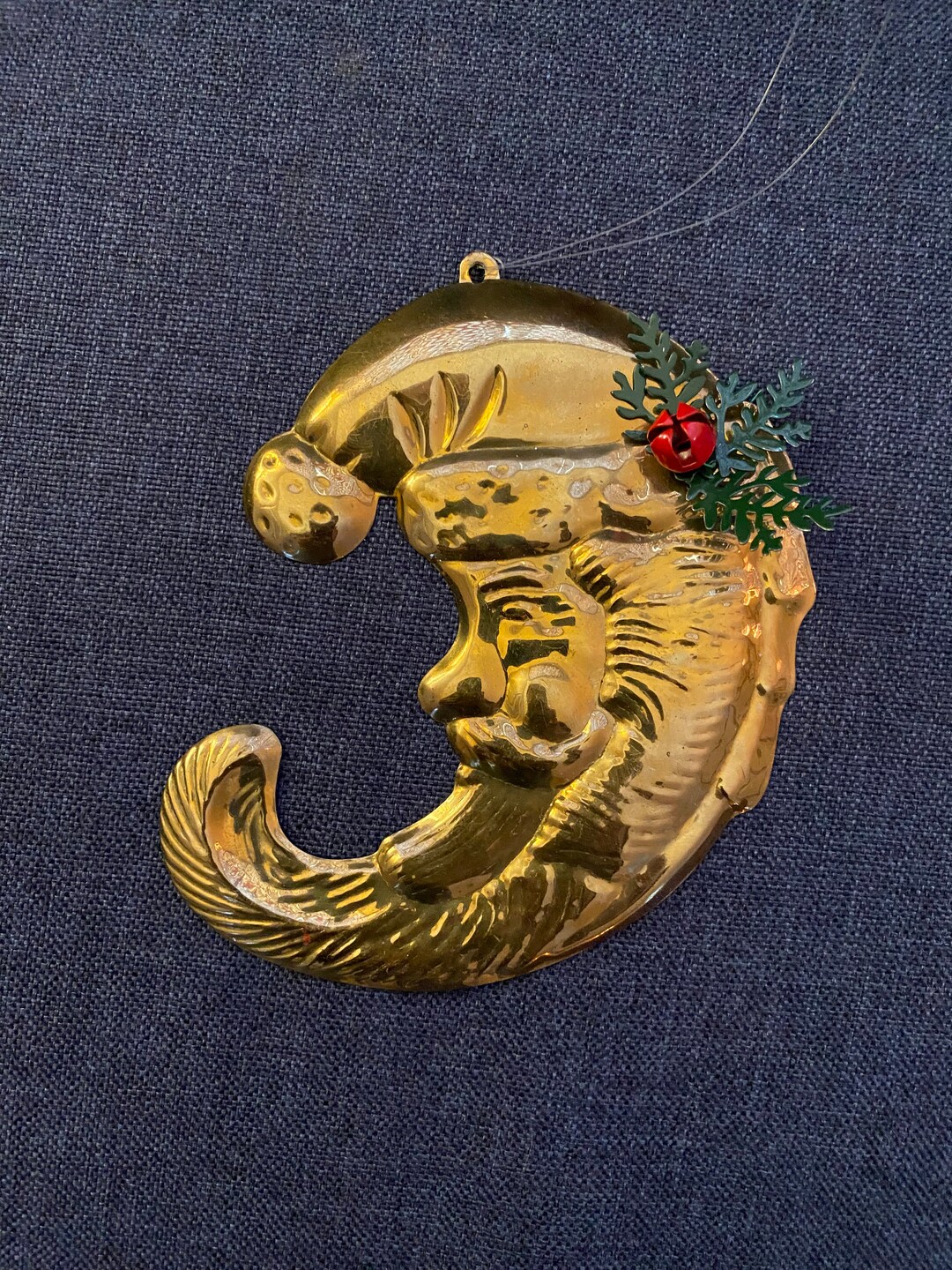 Vintage Dept 56 Brass Moon Santa Christmas Ornament - Etsy