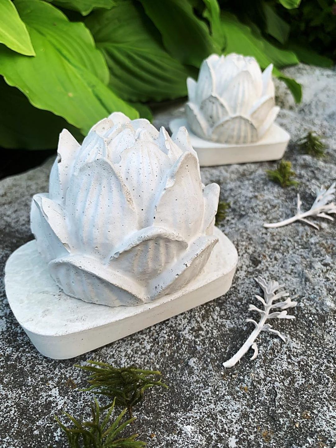 Concrete Lotus Flower Sculpture Set: Handmade Cement Garden Art - Etsy