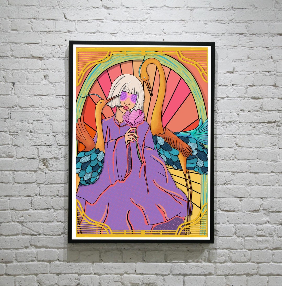 LADY WITH BIRDS | Digital Art Print | Bird Art | Wall Art | Digital ...
