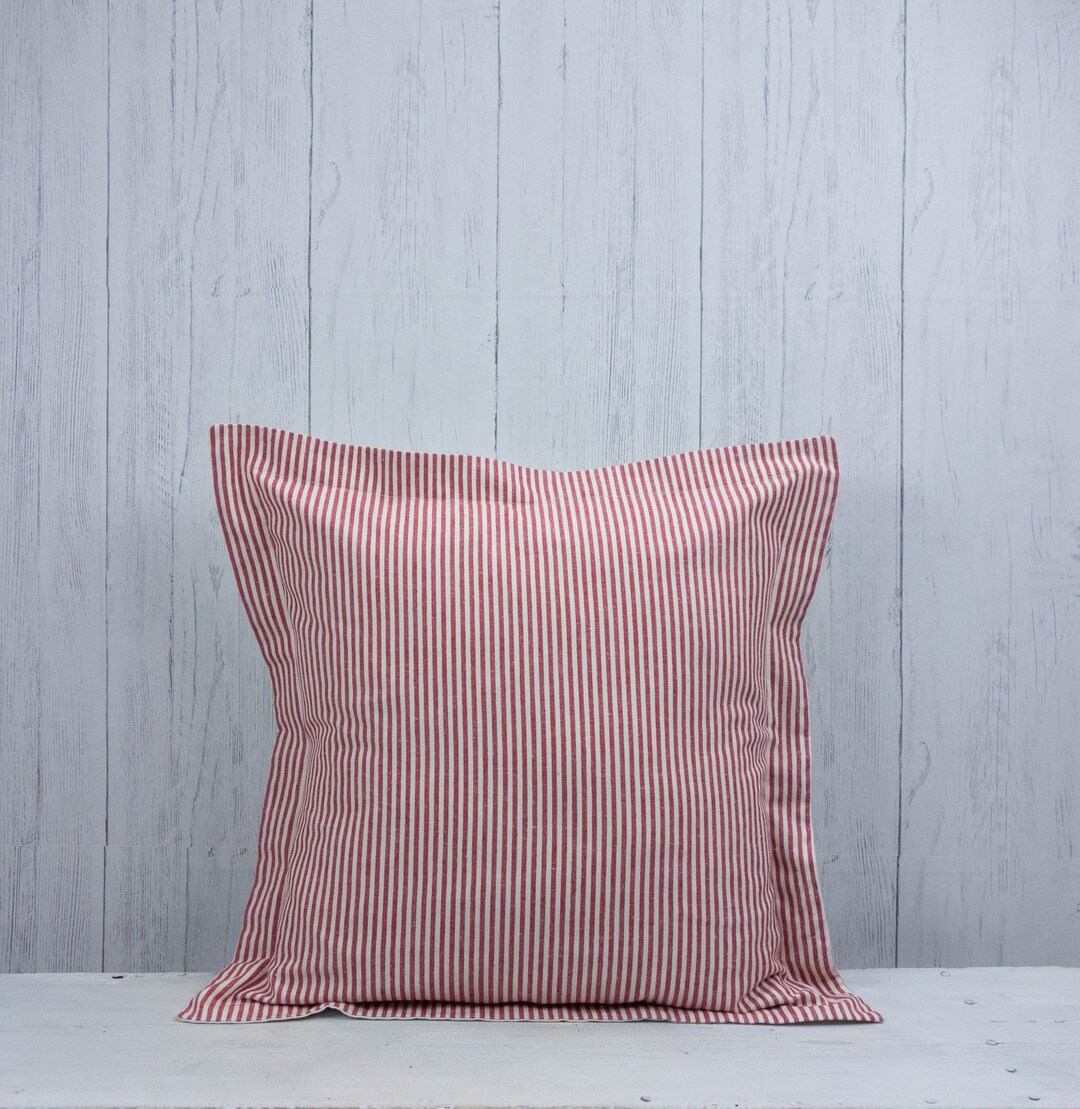 Organic Red Stripe Pillow Cover. Farmhouse Decor. Euro Sham With Flange ...