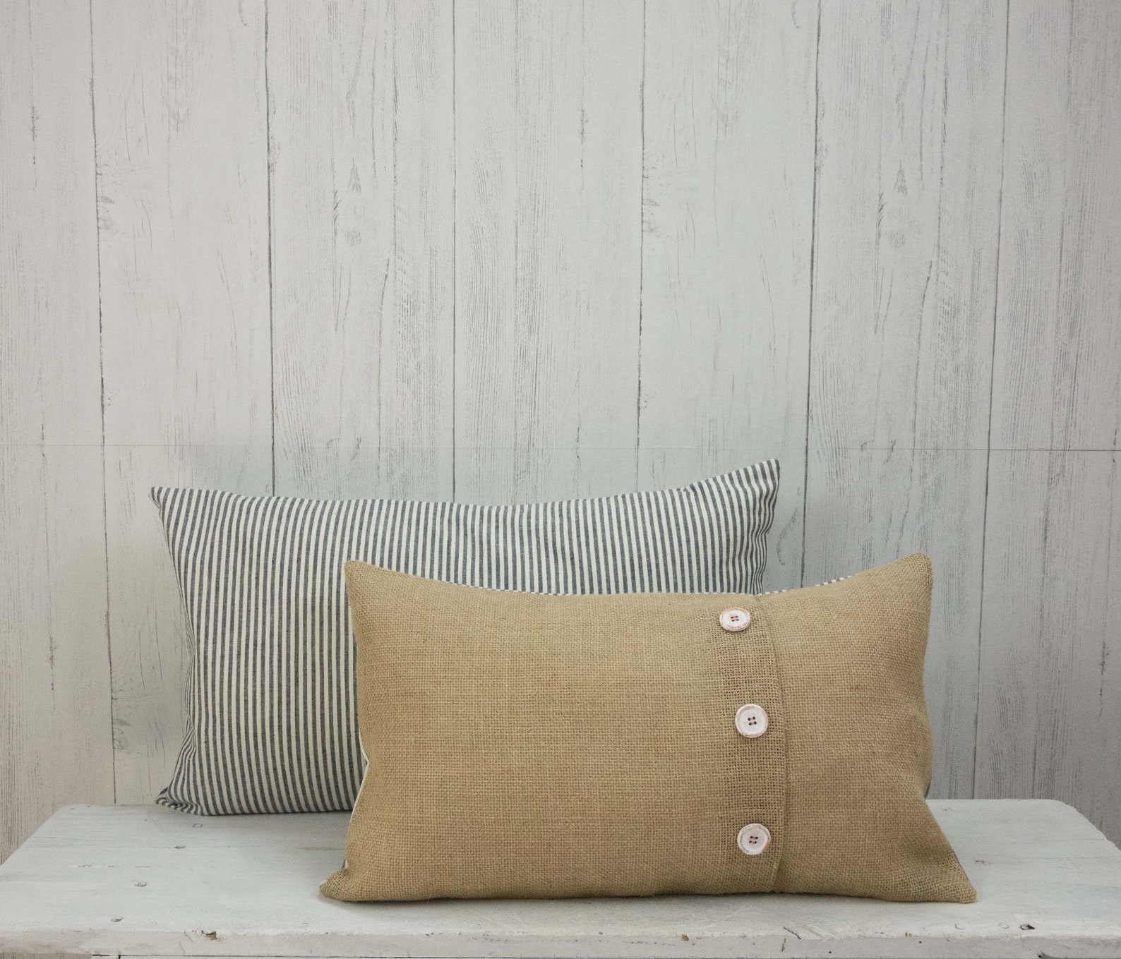 Burlap throw pillow with buttons. Perfect for farmhouse | Etsy