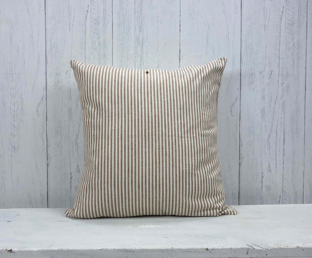 Organic Cotton and Hemp Pillow Cover. Tan Striped Farmhouse Throw ...