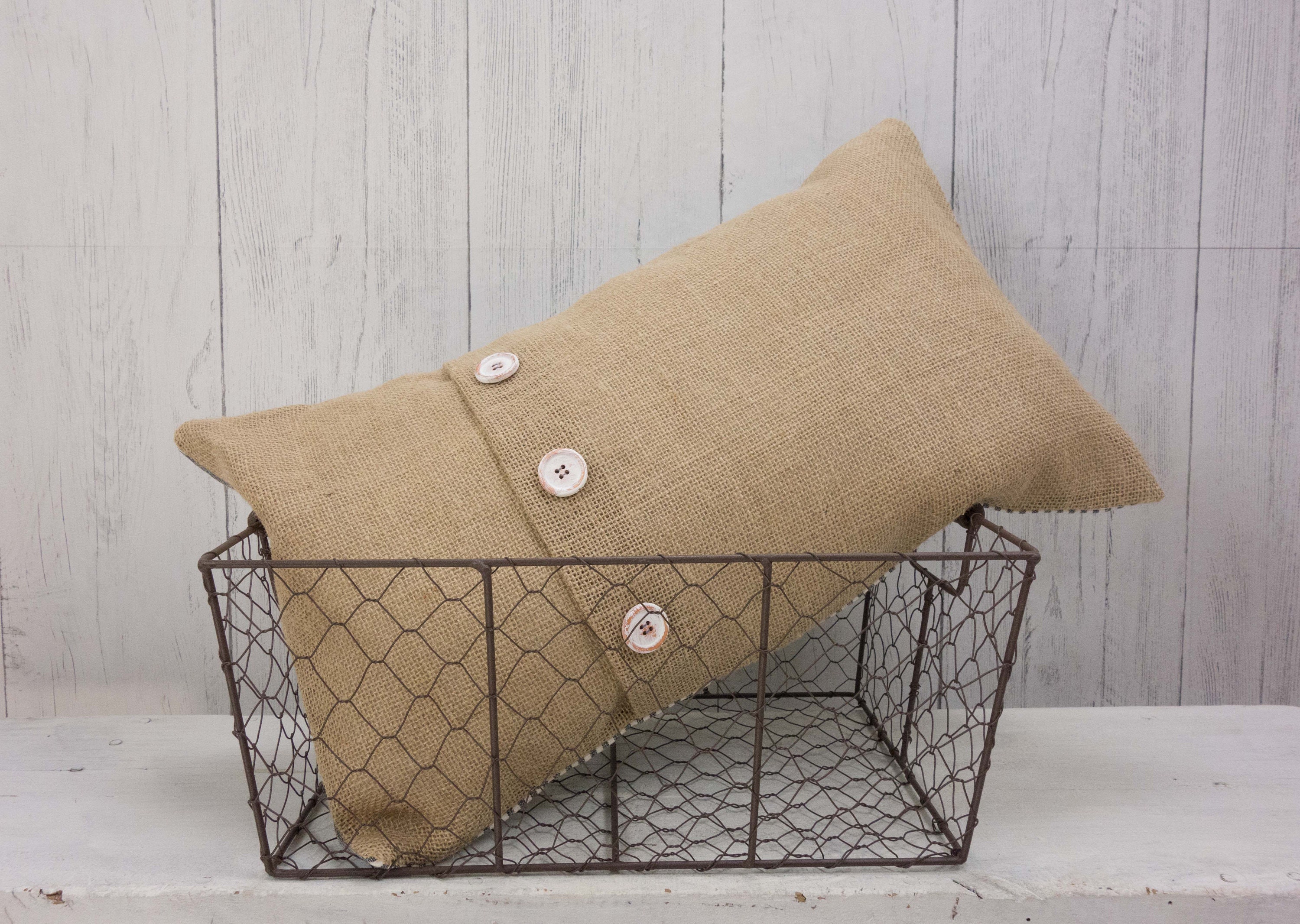 Burlap throw pillow with buttons. Perfect for farmhouse | Etsy