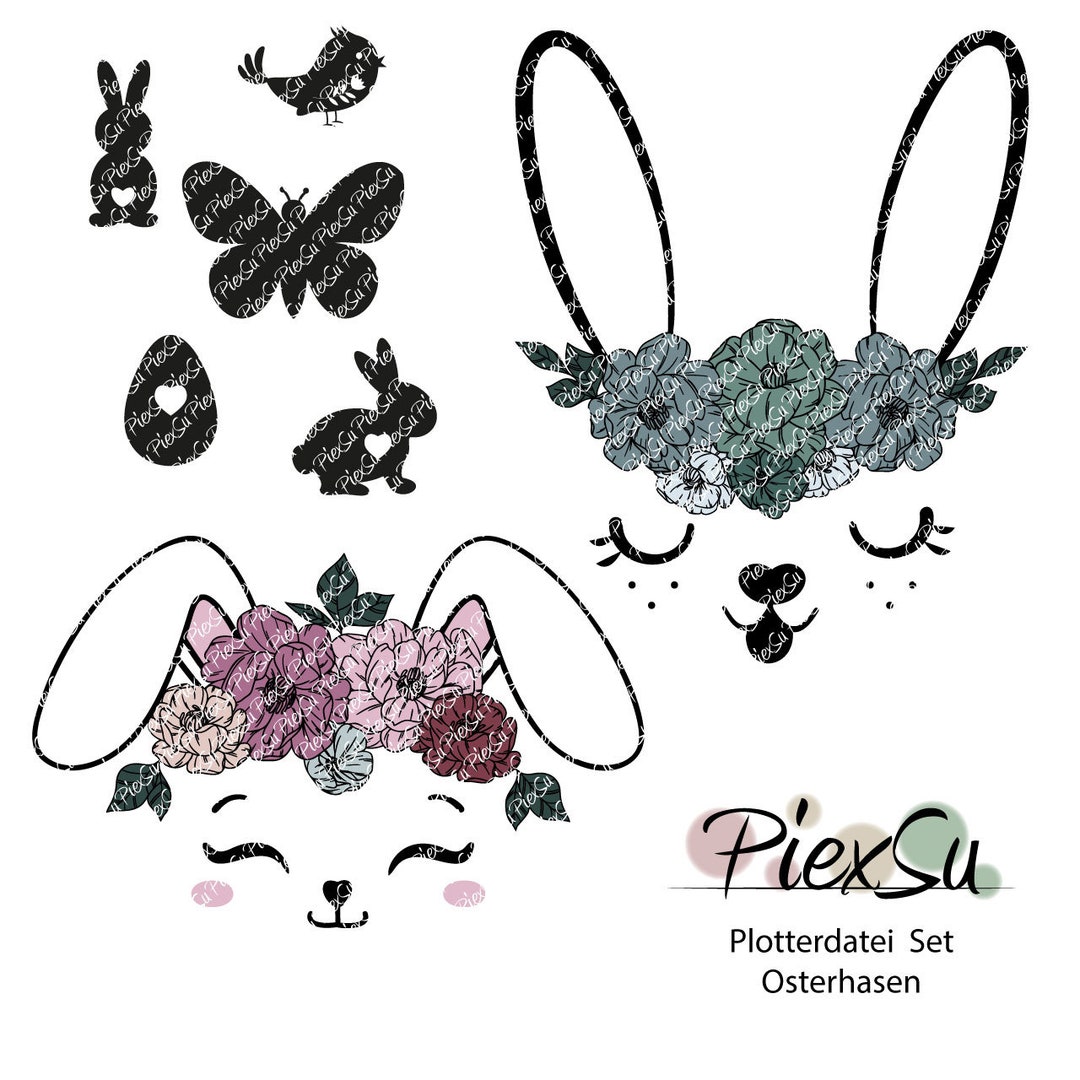 Plotterdatei Set Osterhasen, Hasen, Blumen Von Piexsu Dxf, Svg, Jpg, Png GER - Etsy