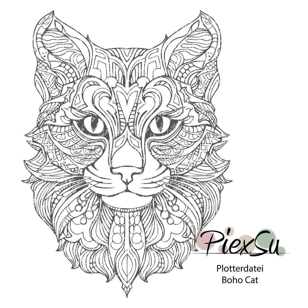 Cutting File "boho Cat" - DXF, SVG, Jpg & Png - Silhouette, Brother ...