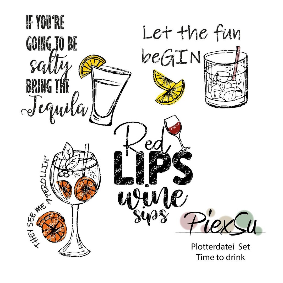Plotter File Set time to Drink DXF, SVG, Jpg & Png Silhouette, Brother ...
