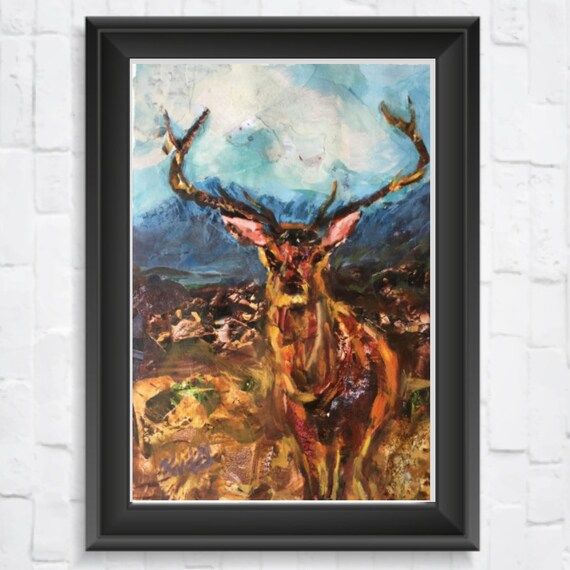 Stag Collage A4 Print Scottish Scene Deer in Landscape | Etsy
