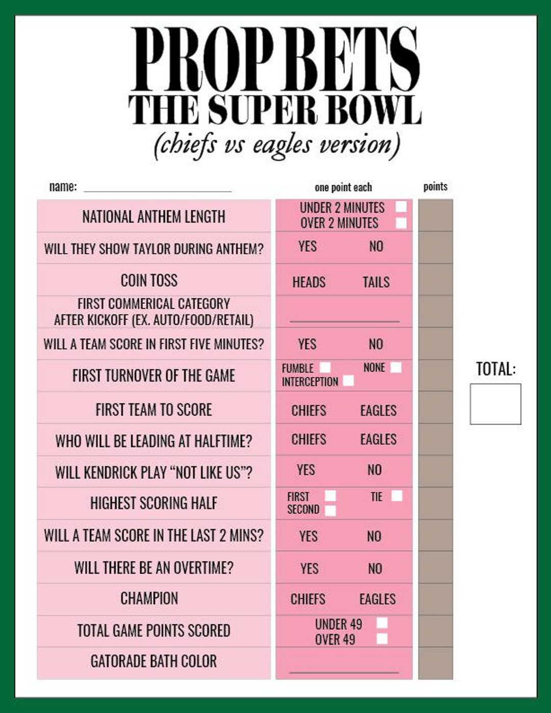 Superbowl Prop Bets 2025 / Chiefs Vs Eagles / the Big Game Predictions ...