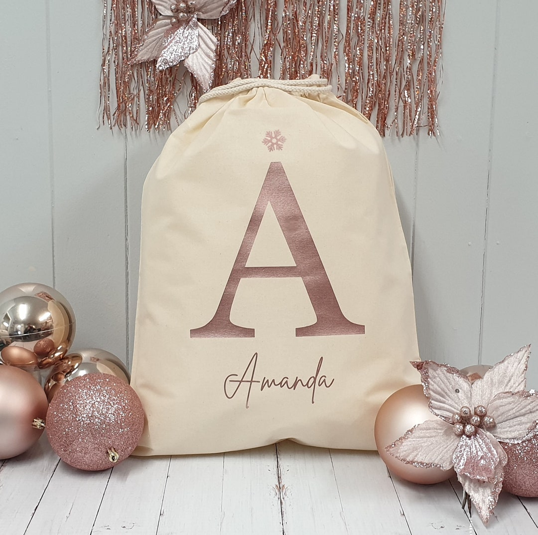 Personalised Santa Sack | Rose Gold Initial Letter | Cotton Christmas ...