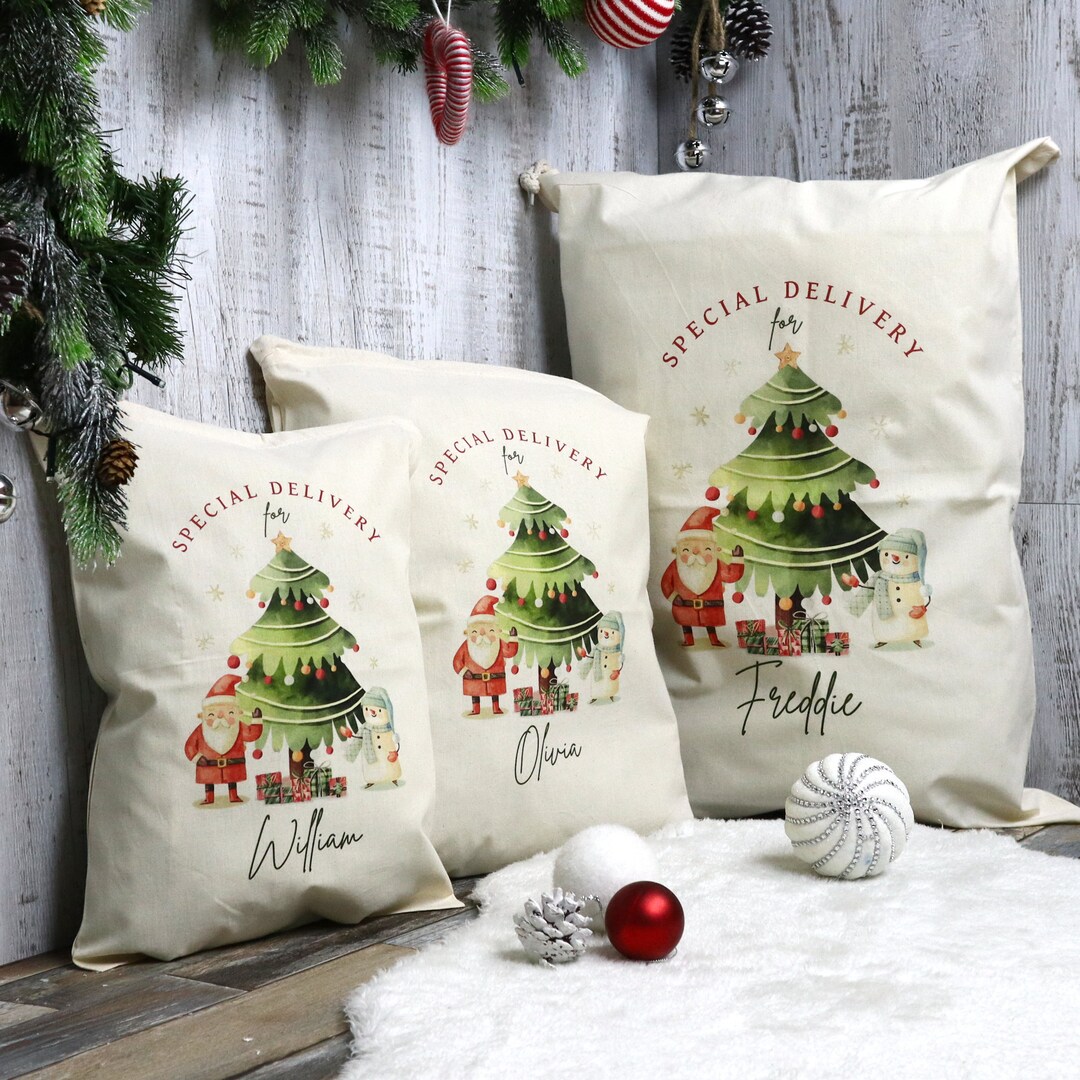 Christmas Sack Tree Personalised, Santa Sack and Snowman, Personalized ...