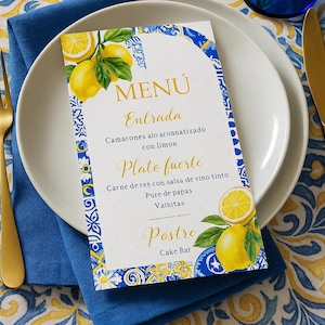 Mediterranean Lemon Printable Menu | Custom Digital Menu for Wedding ...