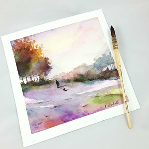 Watercolor Landscape Painting Tree Square Picture Watercolor Autumn ...