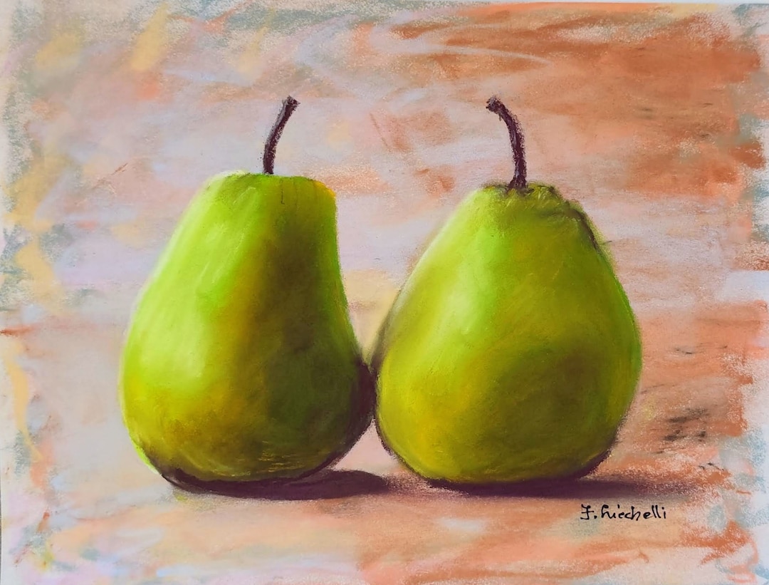 Pear Painting Soft Pastel Original Drawing Green Pears Wall Art ...
