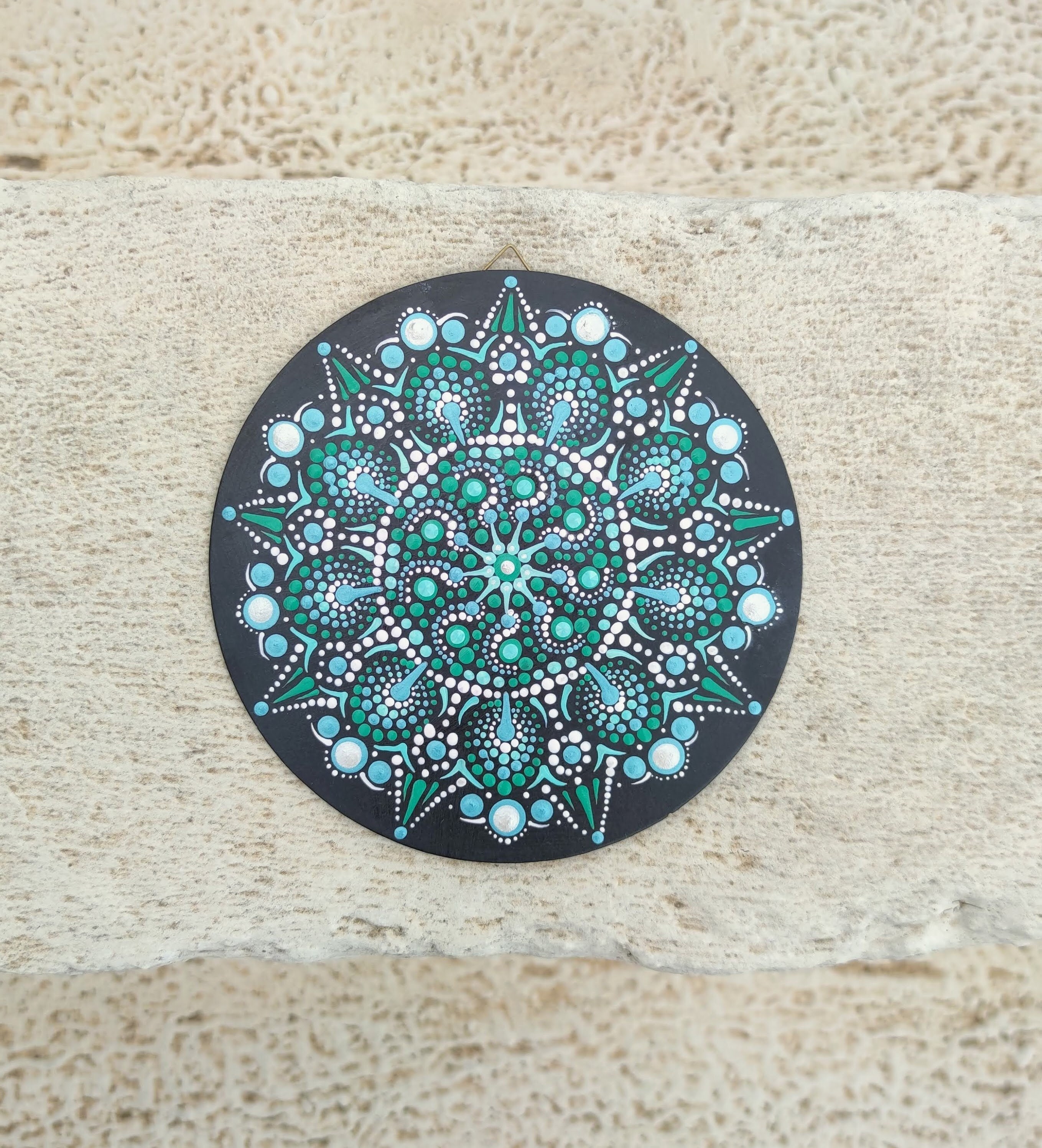 Aqua Mandala Hand Painted Round Mandala Dot Mandala Original Teal ...