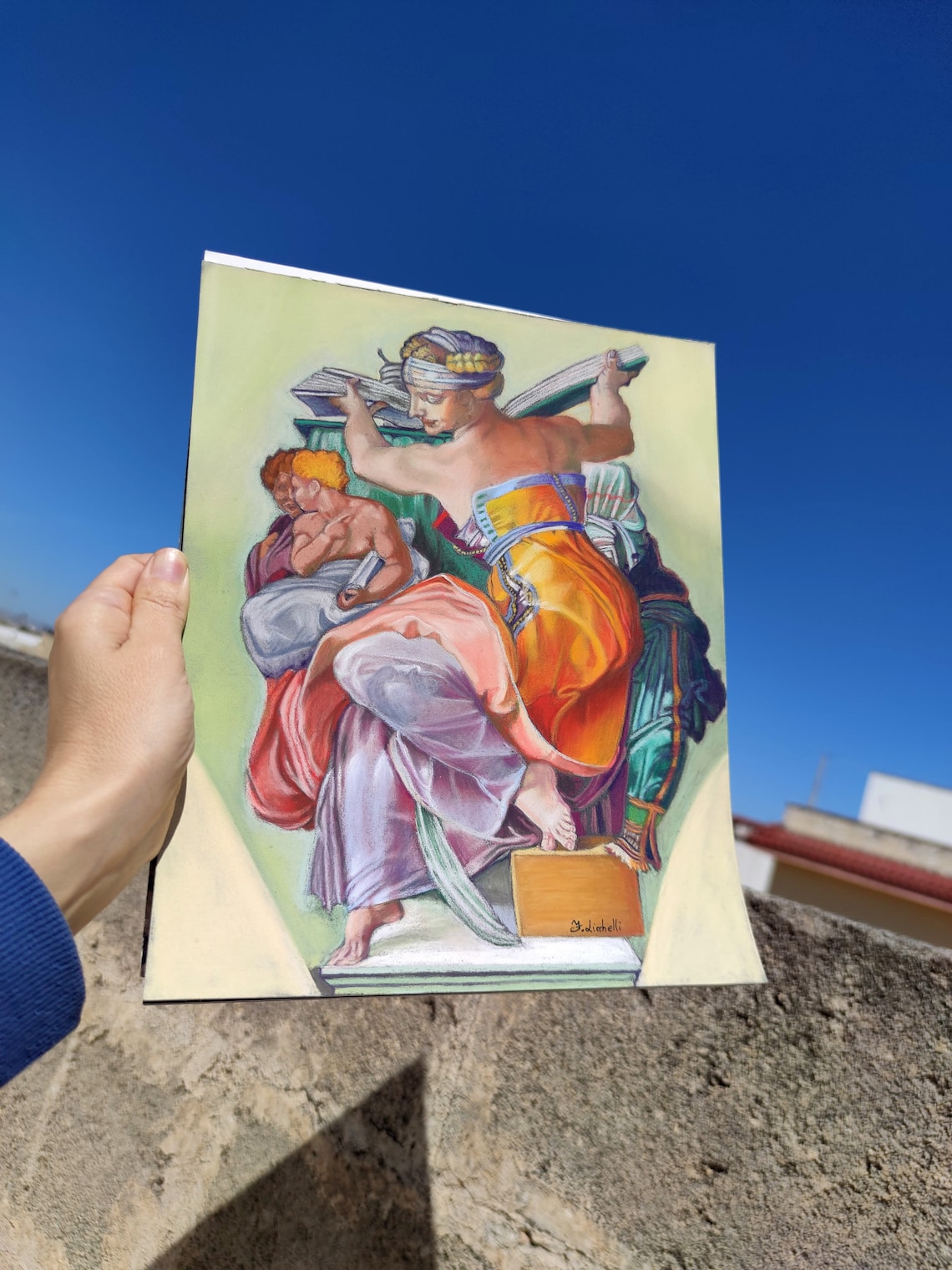Michelangelo Libyan Sibyl Original Drawing Soft Pastel Painting Rome ...