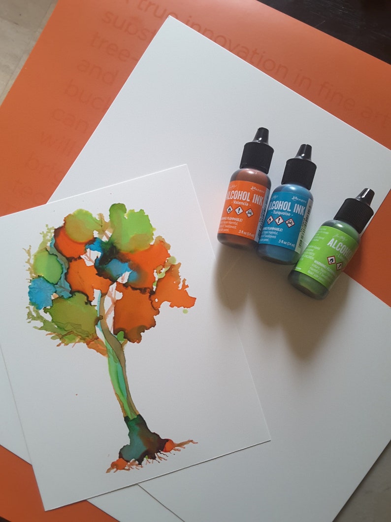 Tree Ink Painting Colorful Tree Original Painting Alcohol Ink - Etsy