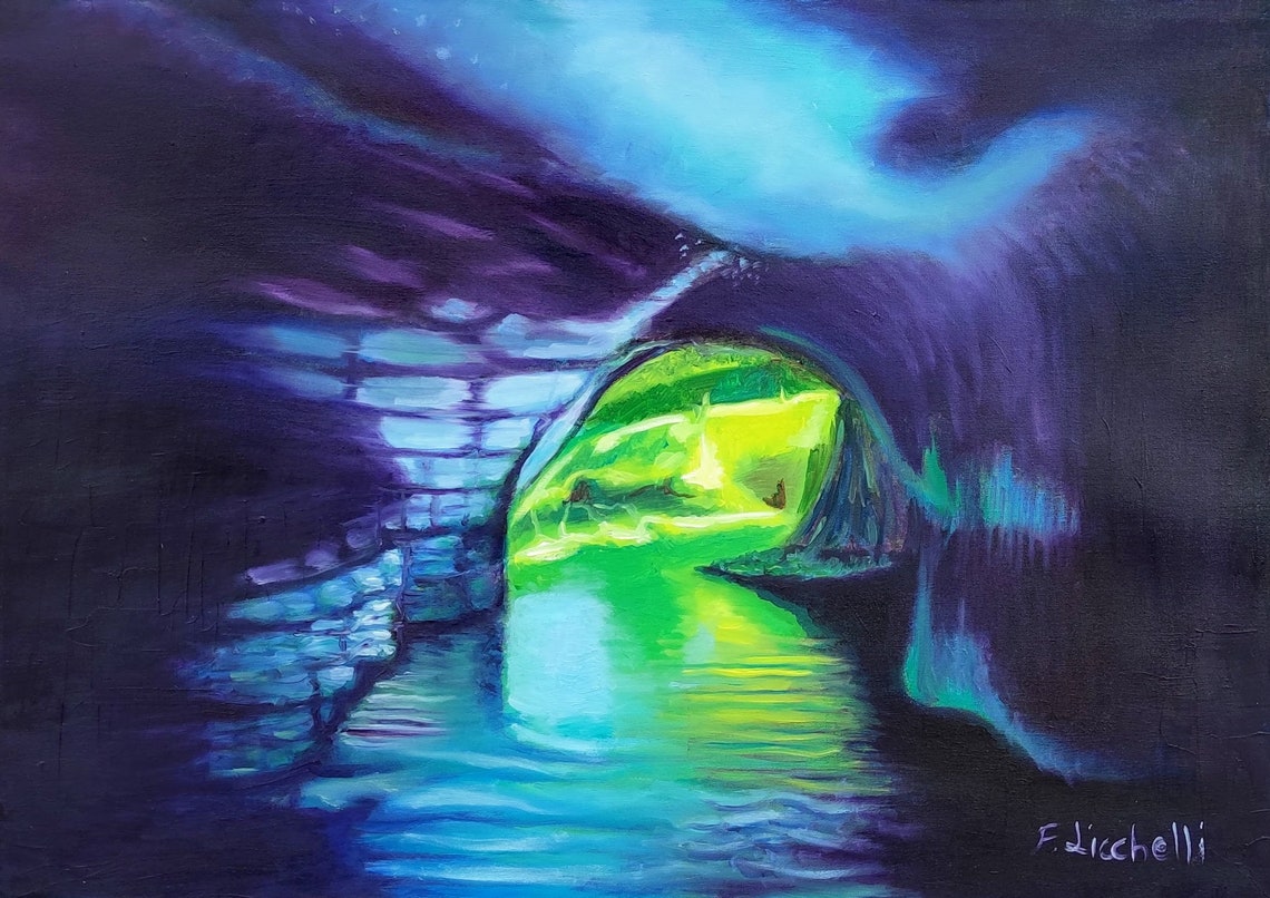 Cave Original Oil Painting Dark Blue Painting Oil on Canvas - Etsy