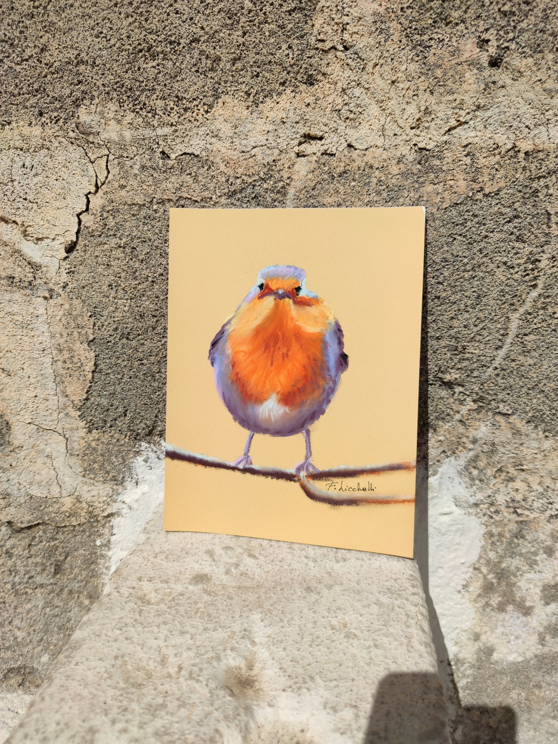 Robin Drawing Soft Pastel Original Small Painting Robin on | Etsy