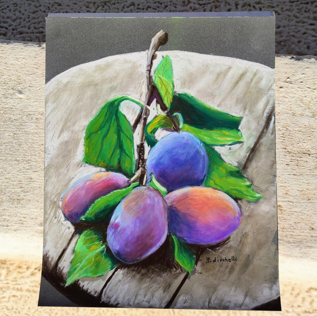 Plum Pastel Painting Original Soft Pastel Art Still Life Plum Purple ...