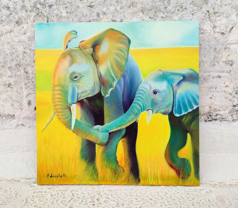 Elephant Painting, Animal Wall Art, Safari Decor, Mother and Baby ...