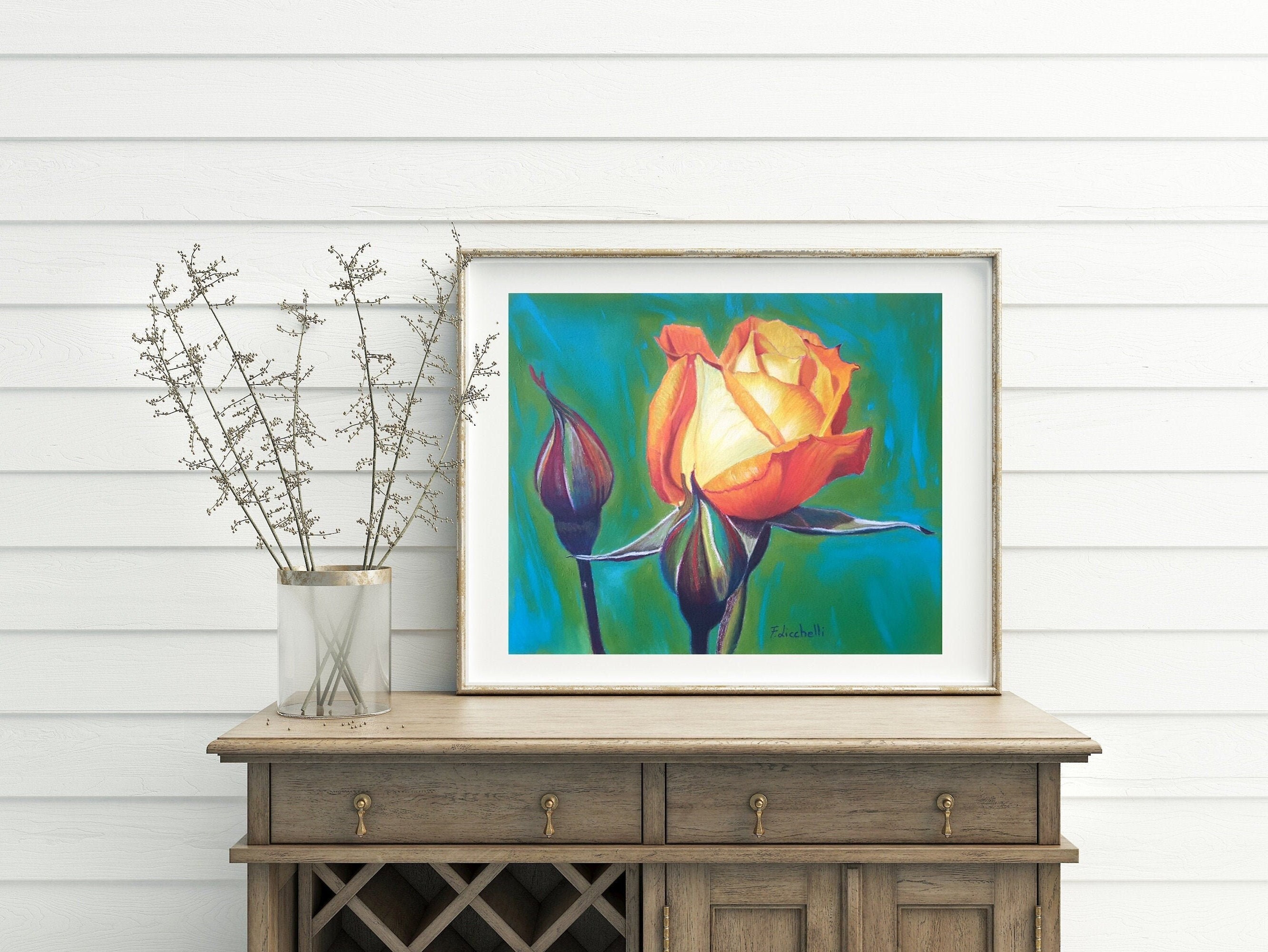 Original Orange Rose Pastel Painting: Vibrant Floral Wall Art (9x12) - Etsy