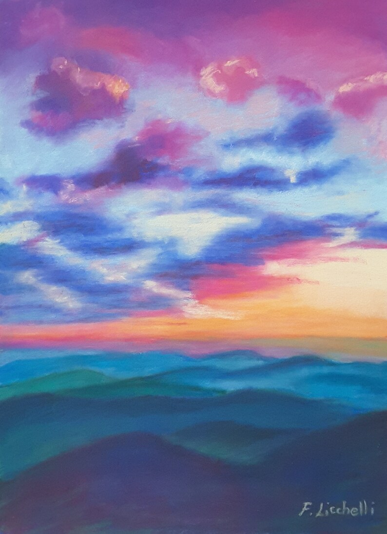 Sunset Poster Landscape Print Original Soft Pastels Drawing - Etsy