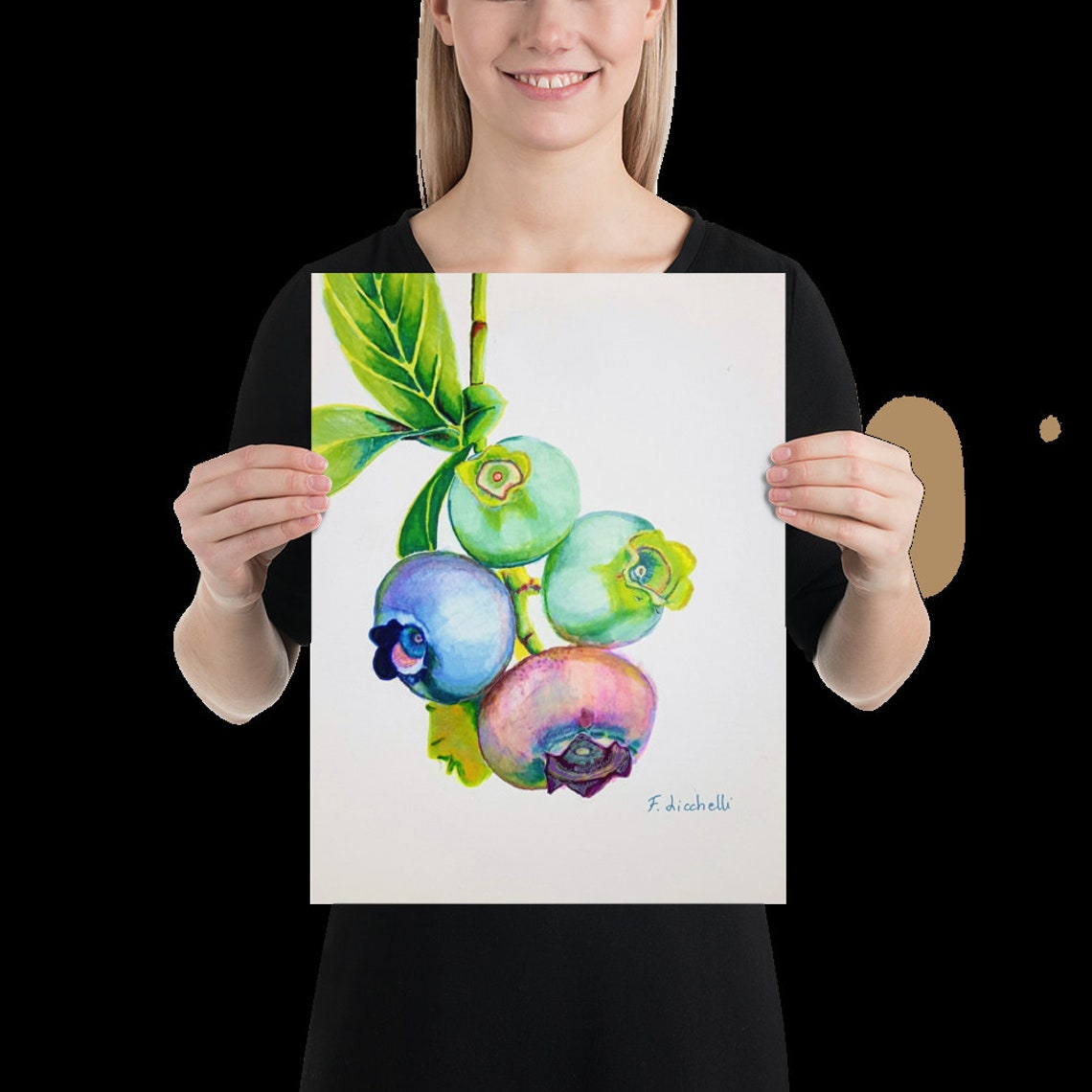 Berries Poster Colored Blueberry Print Branch of Berries - Etsy