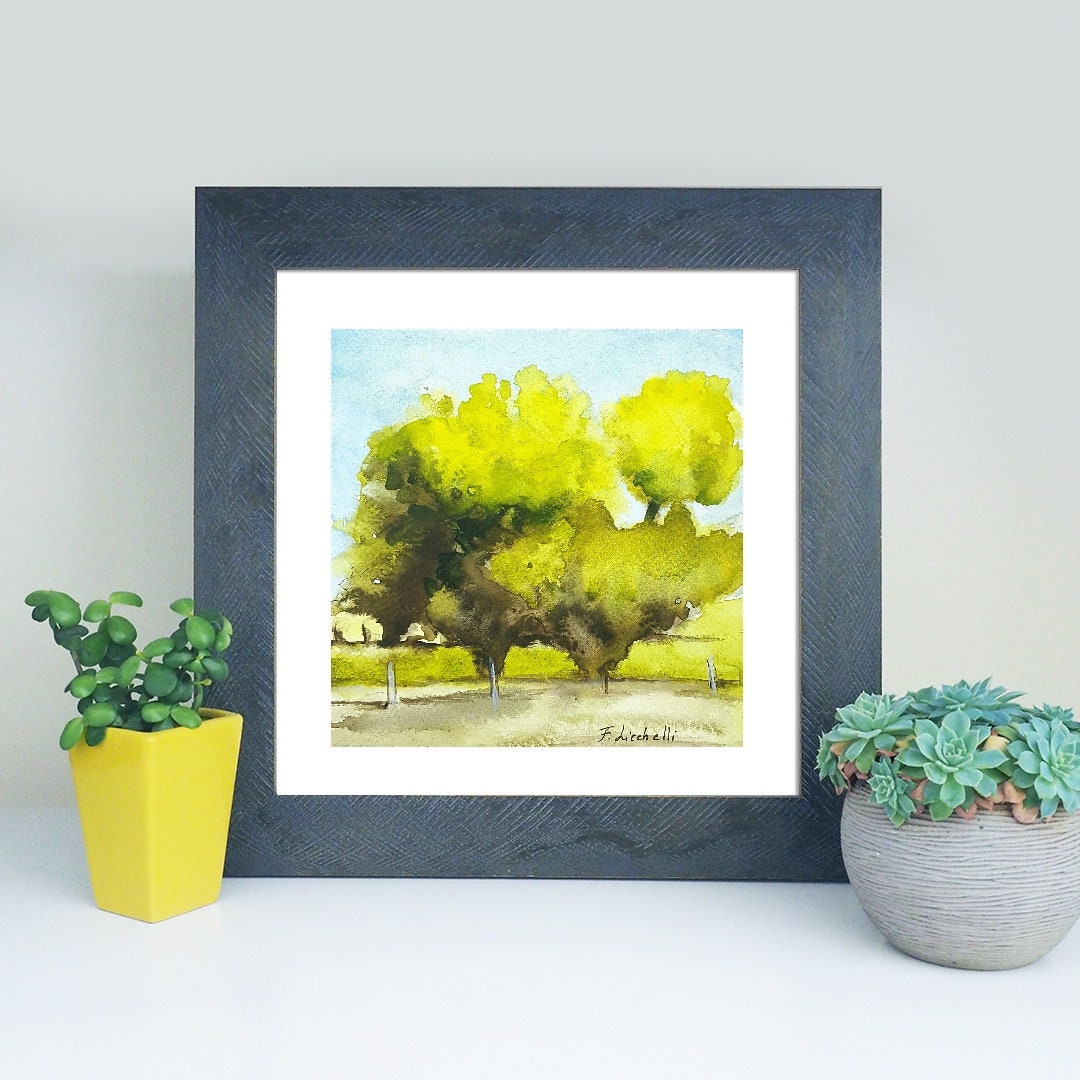 Watercolor Tree Landscape 8x8" Original Painting on Fabriano Paper One ...