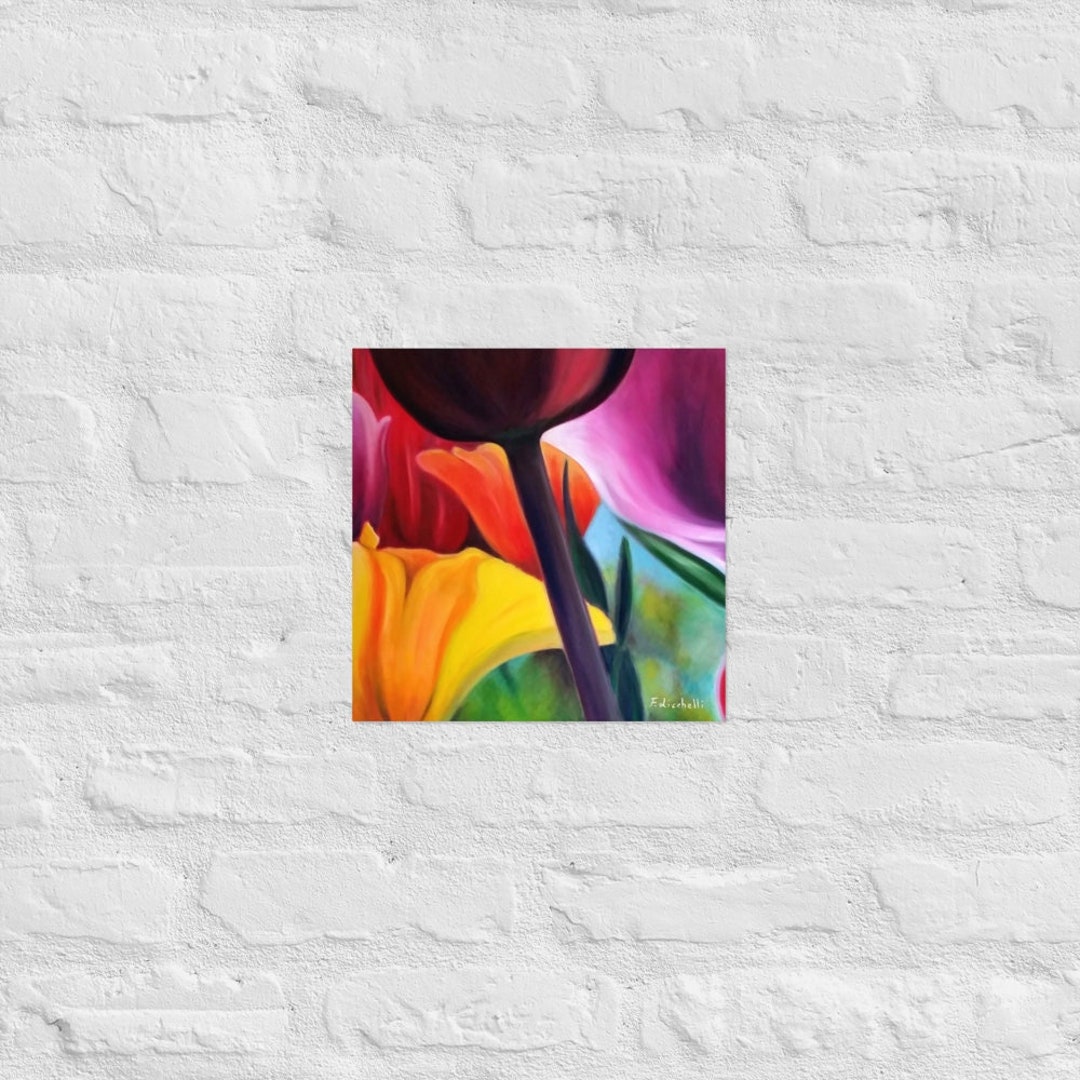 Rainbow Floral Print Tulip Poster 12x12 Inch Square Poster - Etsy
