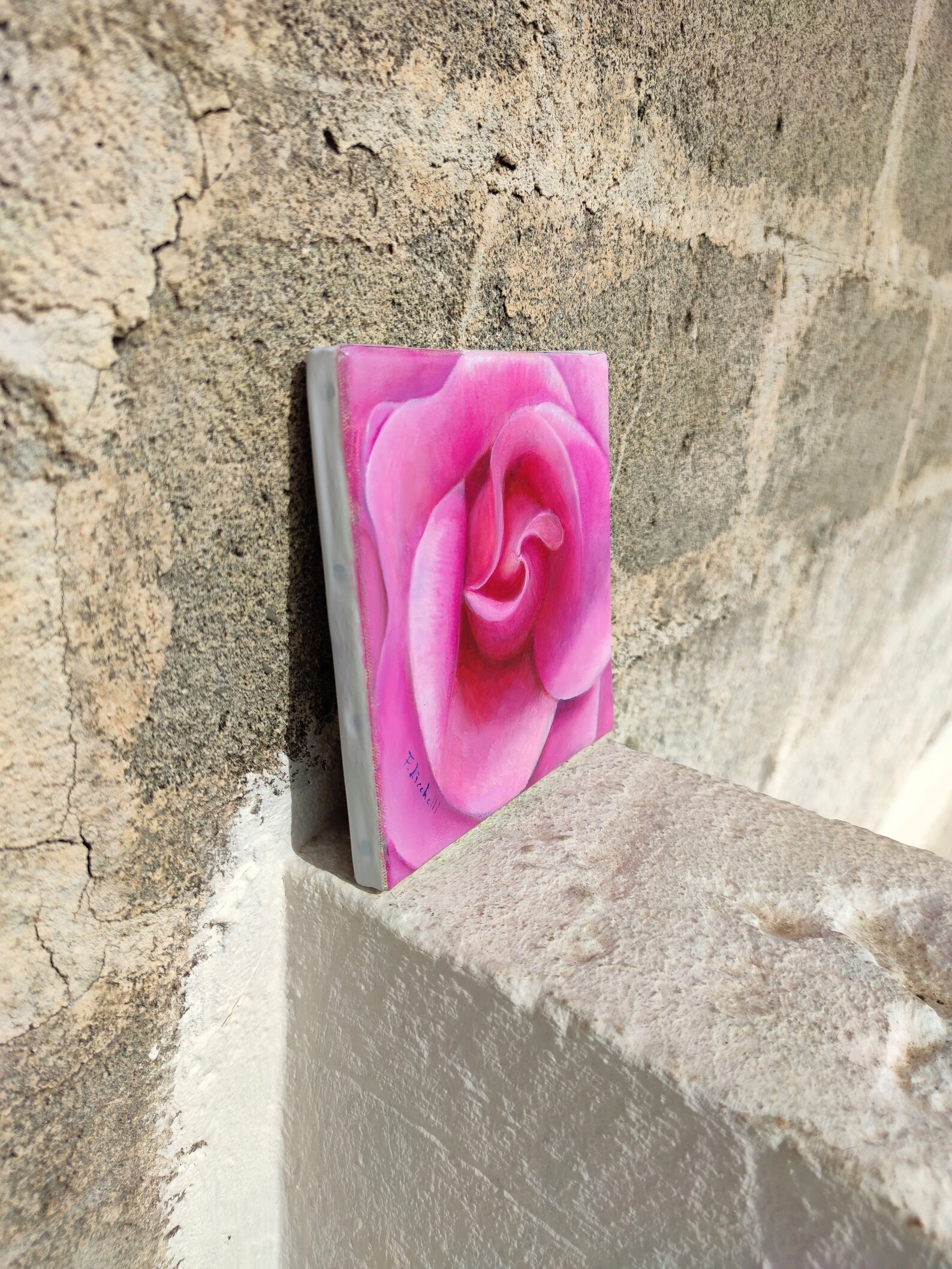 Rose Painting Oil on Canvas Small Painting Pink Rose Square - Etsy