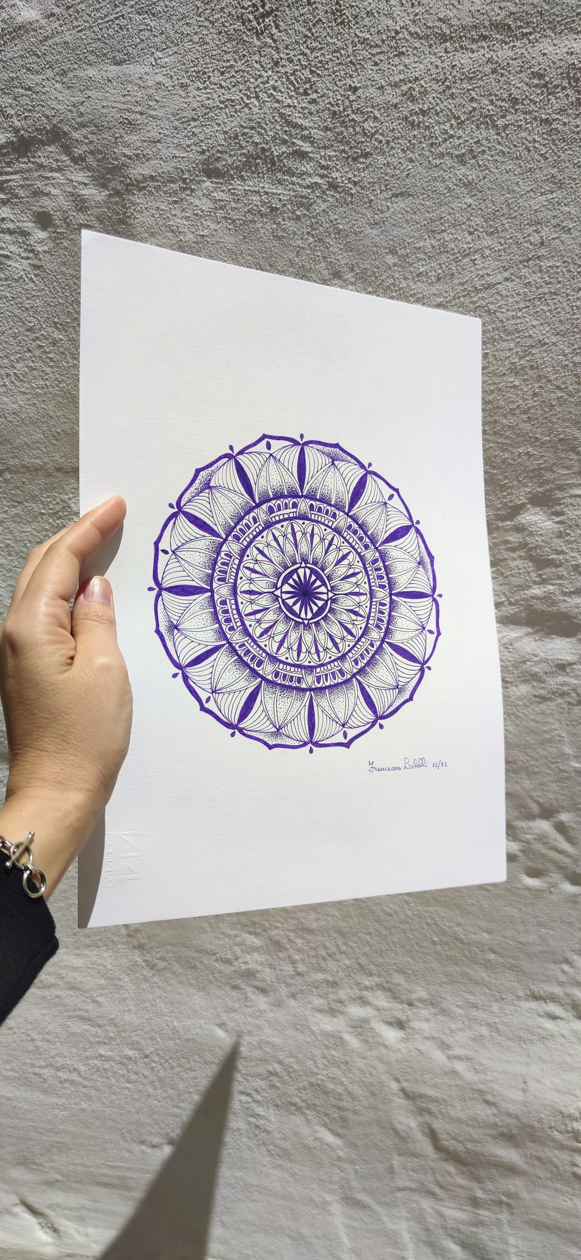 Mandala Ink Drawing Purple Original Mandala Drawing Spiritual Drawing ...