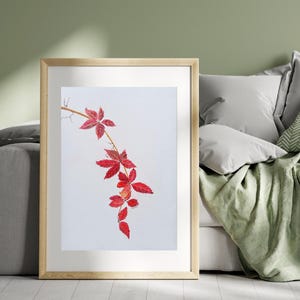 Red Leaf Botanical Drawing Original A3 Colored Pencil Nature Art on ...