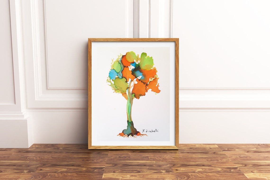 Tree Ink Painting Colorful Tree Original Painting Alcohol Ink - Etsy