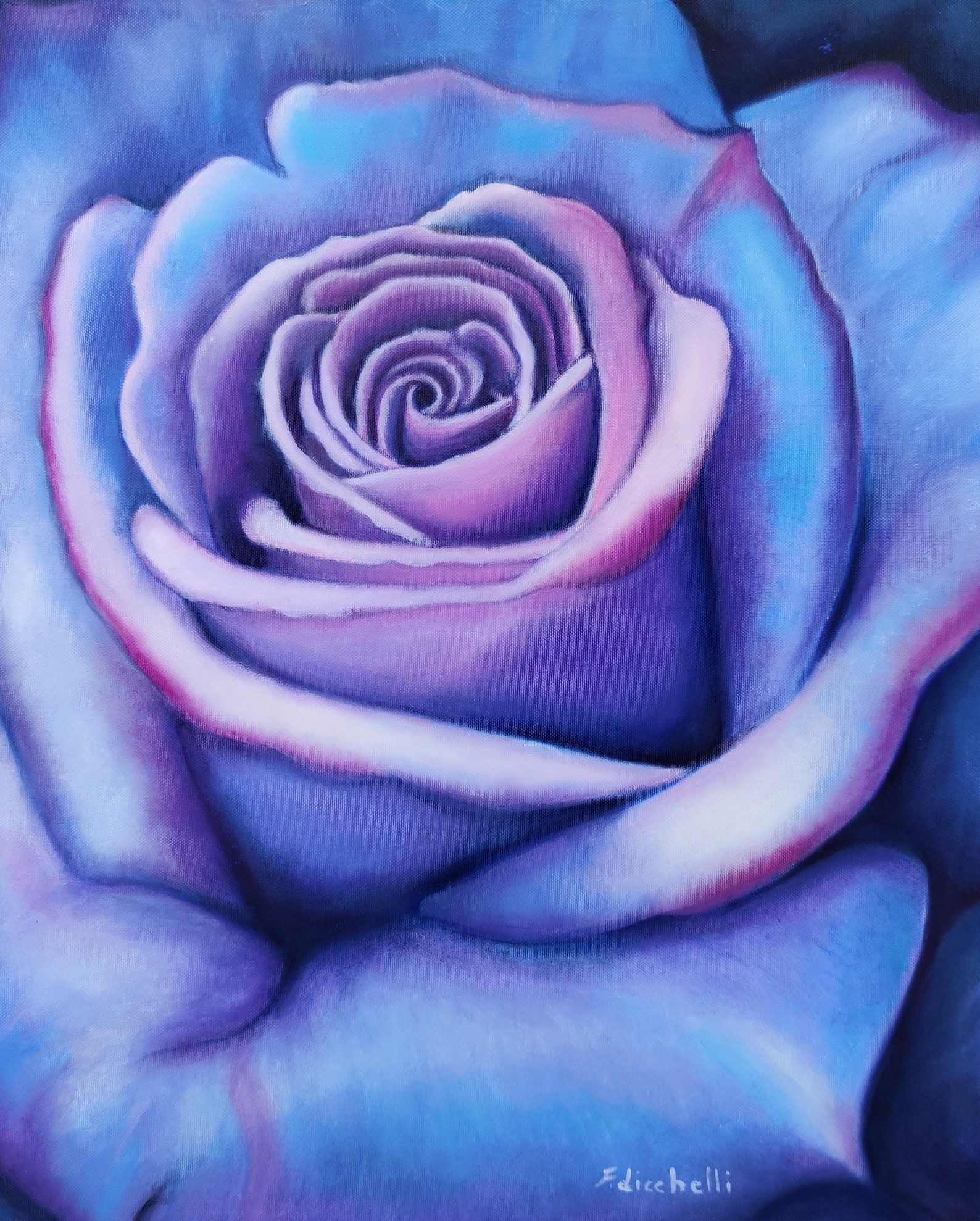 Big Rose Painting, Single Purple Rose Oil on Canvas, Lounge Decoration ...