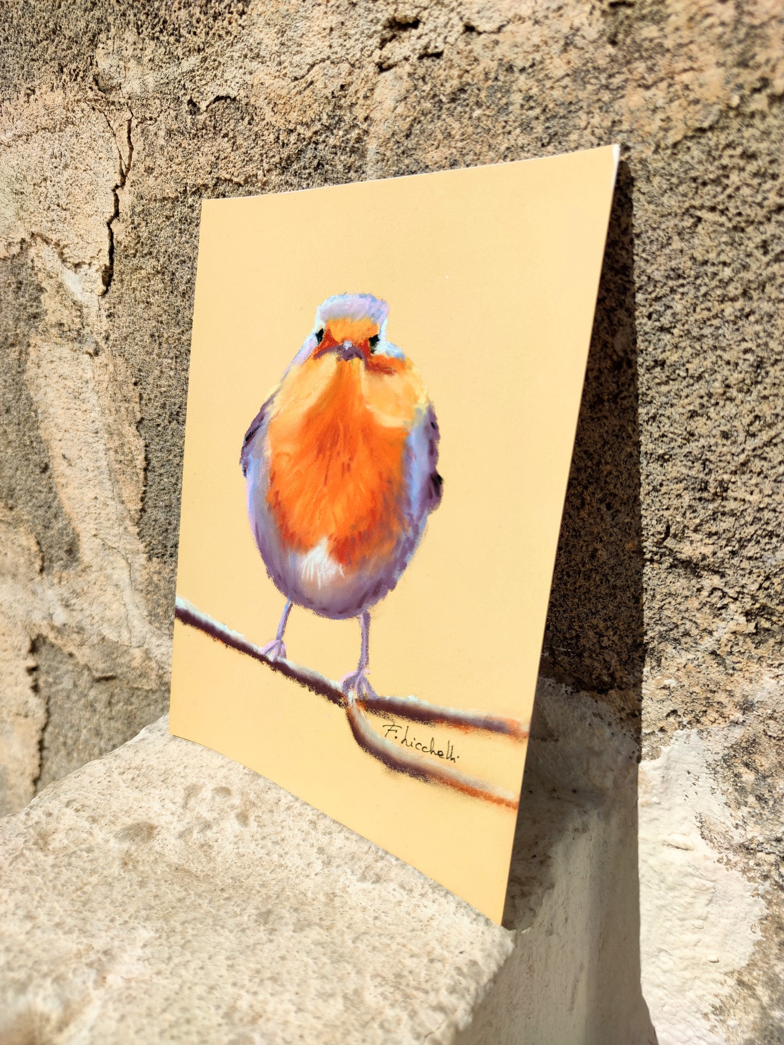 Robin Drawing Soft Pastel Original, Small Painting Robin on the Branch ...