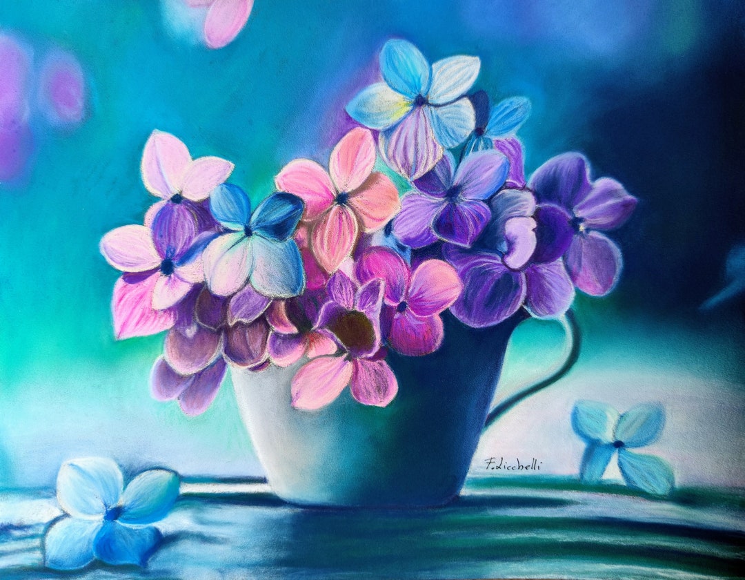 Pastel Hydrangea Flower Art Original Soft Pastel Painting on Pastelmat ...