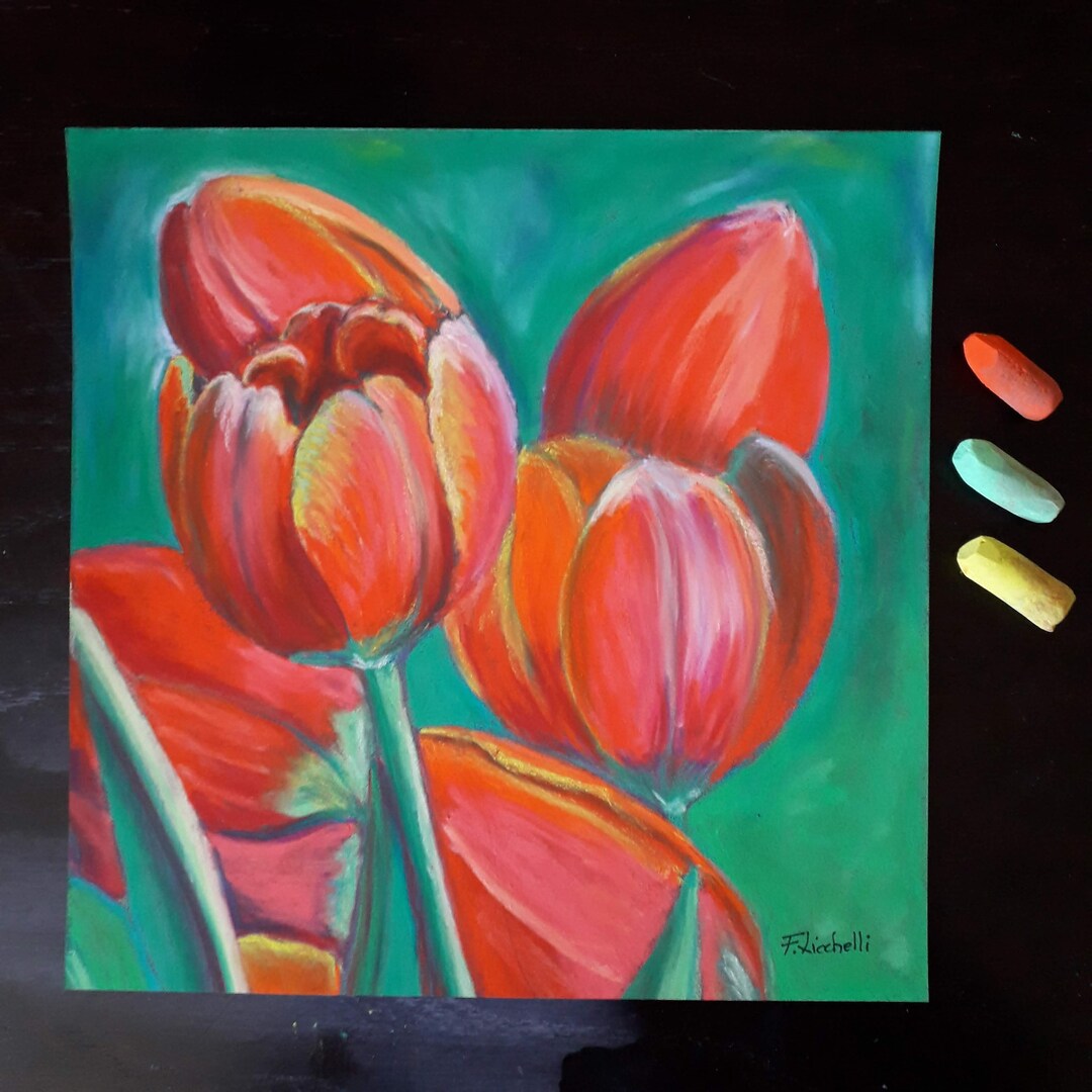 Red Tulip Pastel Painting Original Red Tulip Drawing Floral - Etsy