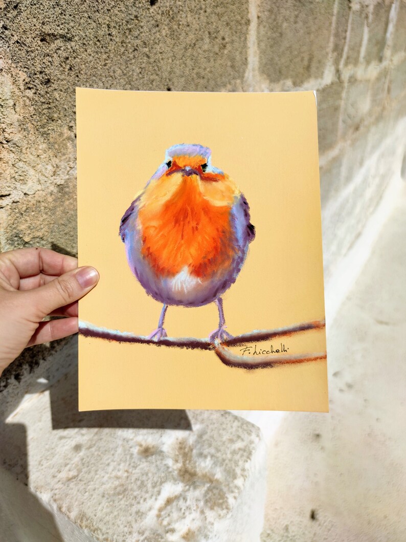 Robin Drawing Soft Pastel Original, Small Painting Robin on the Branch ...