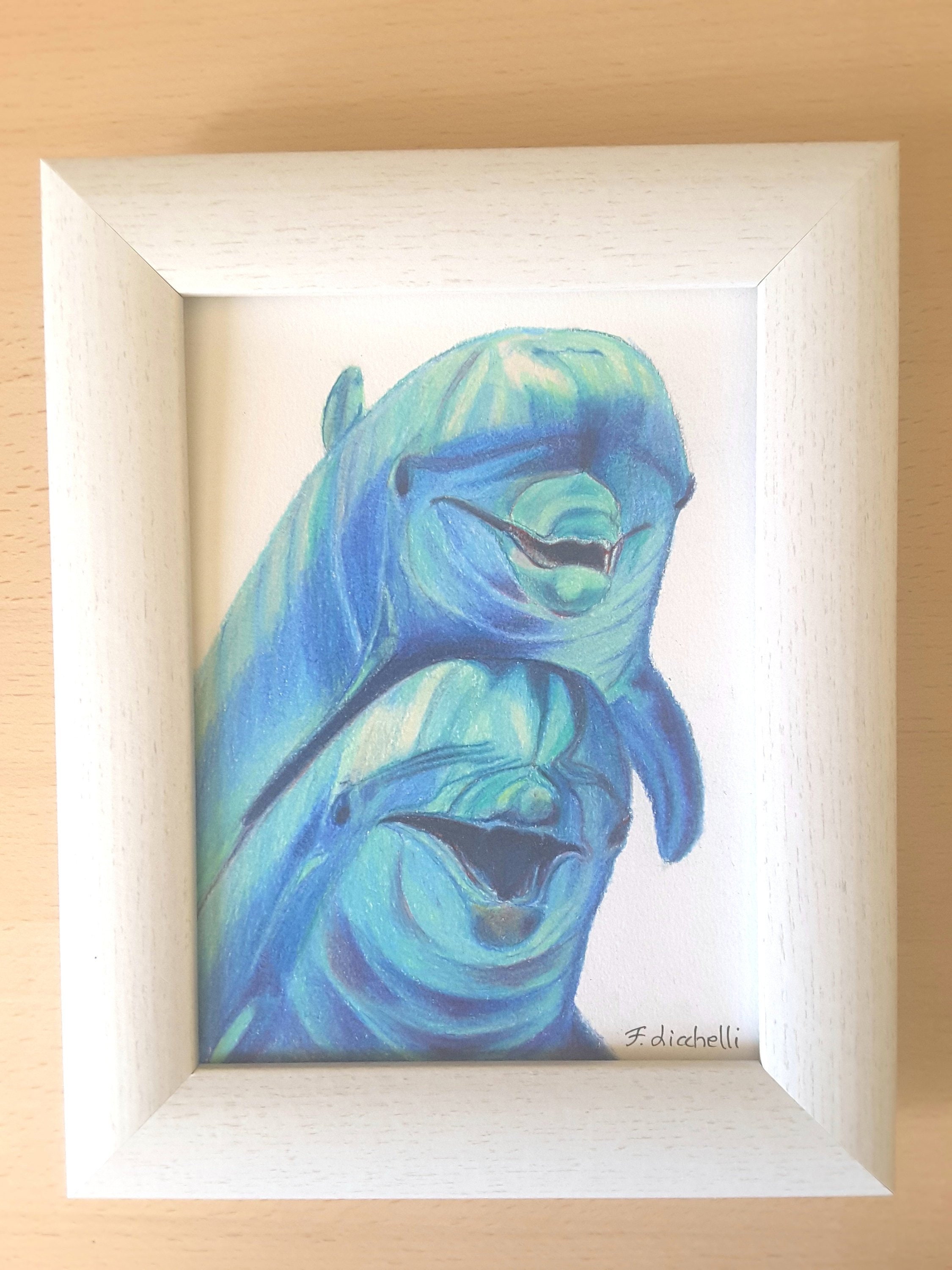 Dolphin Illustration Blue Dolphin Drawing, Joyous Dolphins Painting ...