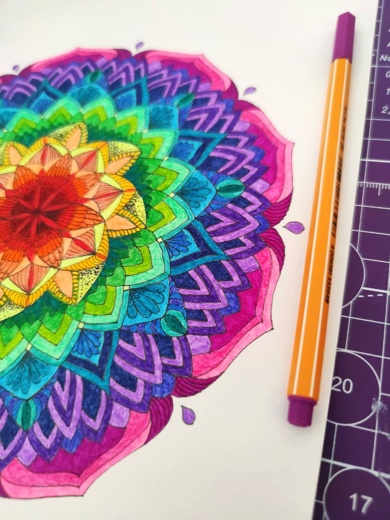 Colorful Mandala Painting Original Drawing Mandala Wall Art Rainbow ...