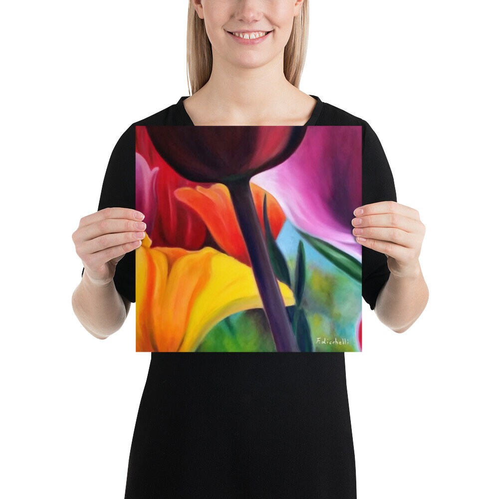 Rainbow Floral Print Tulip Poster 12x12 Inch Square Poster - Etsy