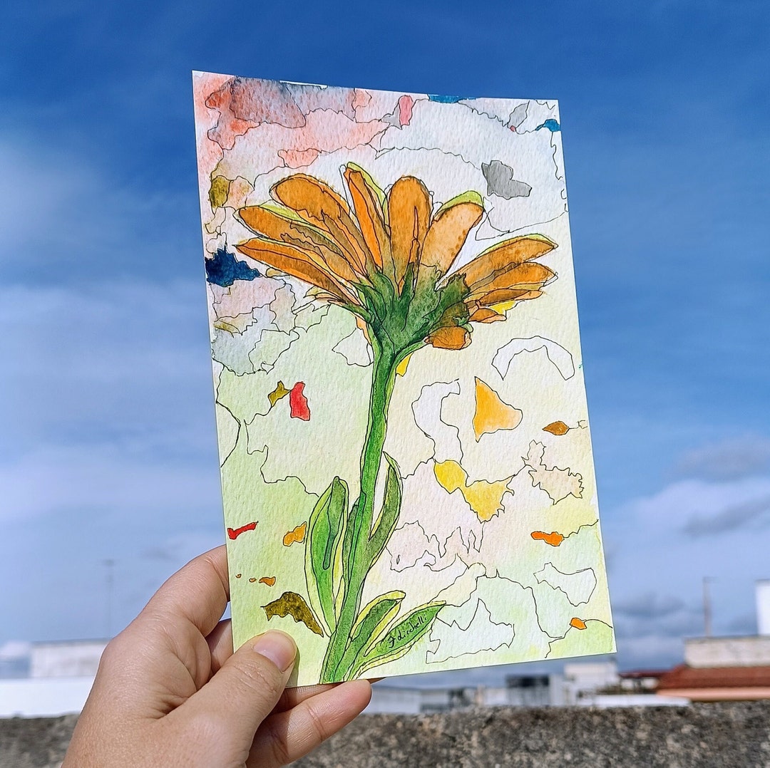 Abstract Tiny Watercolor and Ink Painting Abstract Floral Watercolor ...